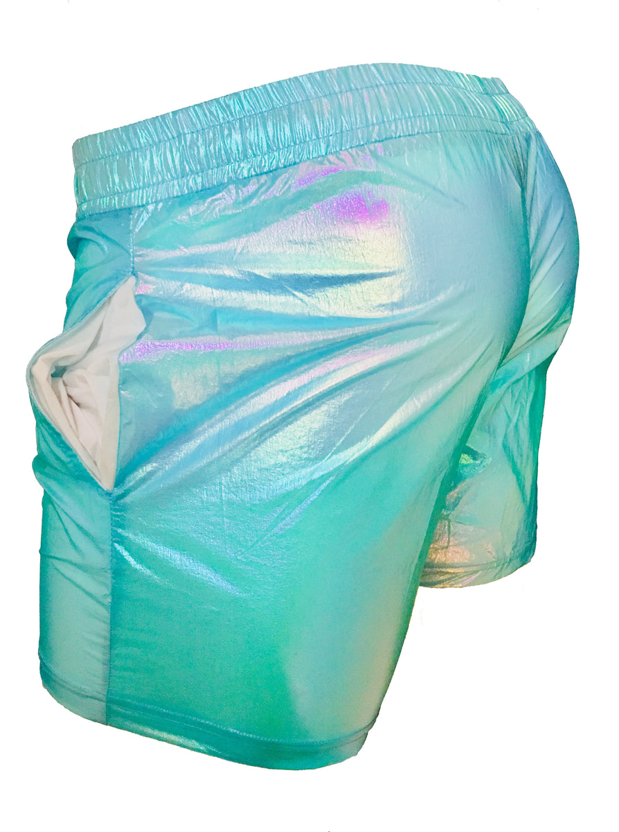 Iridescent Metallic Rave Shorts - Light Blue Multi – Knobs SF